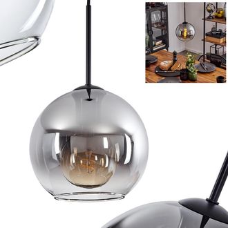 HOFSTEIN Hängeleuchte Koyoto, Hängelampe aus Metall/Glas in Schwarz/Rauchfarben/Klar, Leuchte 1-flammig im Vintage/Retro Design mit Schirm aus Glas (Ø 20 cm), 