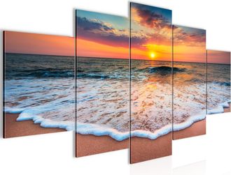 Runa Art Bild Wohnzimmer Schlafzimmer Strand Meer 5 Teilig Sonnenuntergang Orange Wandbilder auf Vlies Leinwand 044553a