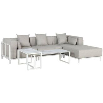 Sweeek Modulares Gartenm&ouml;bel-Set aus Aluminium f&uuml;r 4 Personen Wei&szlig; / Hellgrau