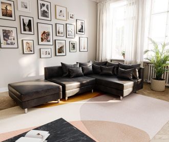 DELIFE Ecksofa Clovis Anthrazit Antik Optik Modular Hocker Ottomane Rechts, Design Ecksofas, Couch Loft, Modulsofa, modular
