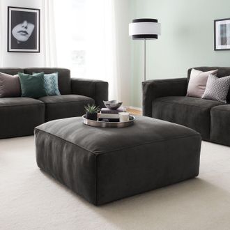 Studio Copenhagen home24 Polsterhocker 92 x 42 x 92cm Grau/Dunkelgrau Samt Ravi: Grau