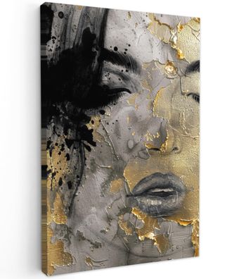 MuchoWow © Leinwand Bilder Klein 20x30 cm Mini Wanddeko Wohnzimmer Aesthetic Room Decor Deko Zimmer Wandbilder Moderne Bild auf Leinwand Frau - Kunst - Gold - 