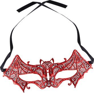 Cabilock Fledermaus Halbgesichtsmaske Halloween Leichte Party Cosplay Maske mit Roter Spitzenverzierung Angenehm zu Tragen für Karneval und Festlichkeiten