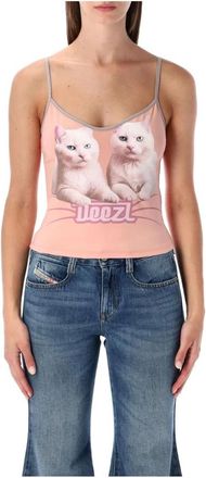 Diesel Femme, Tops, Rose, Taille: 40 FR Graphic Print Spaghetti Strap Camisole