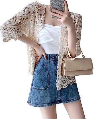 Generic Cardigan en crochet pour femme - Style bohème - Couleur unie - Surdimensionné - Ouvert sur le devant - Manches longues