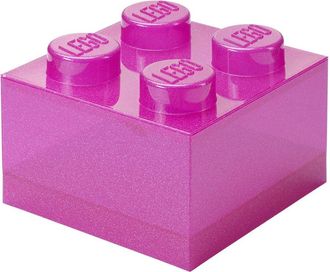 Room Copenhagen LEGO Aufbewahrungsstein 4 Noppen Glitter Mittelviolett - Stapelbare Kunststoffbox mit Deckel f&uuml;r Kinder und Erwachsene als Schreibtisch-Organizer und 