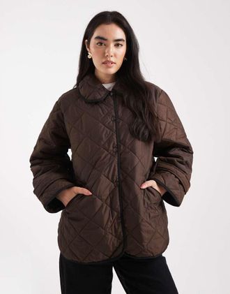 Pieces Veste matelass&eacute;e avec col - Marron chocolat-Brown