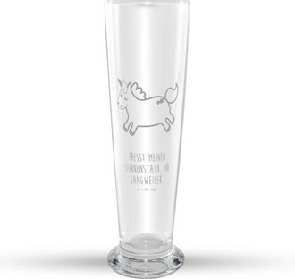 Mr. & Mrs. Panda Bierglas Einhorn Happy - Geschenk, Witzig, Mr Mrs Weizenglas, Lebensfreude, Weizen Glas, Wei&szlig;bierglas, L&auml;cheln, Unicorn, Spa&szlig;, Einh&ouml;rner, Weizenbier, 