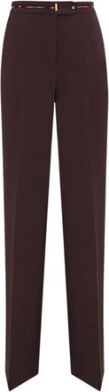 Elisabetta Franchi Femme, Pantalons, Brun, Taille: 42 FR Pantalon en cr&ecirc;pe l&eacute;ger avec ruban logo
