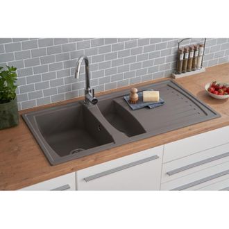 Respekta K&uuml;chensp&uuml;le Einbausp&uuml;le Sp&uuml;le Granit Mineralite 100 x 50 Grau Respekta Boston