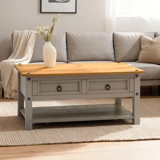 IDIMEX Couchtisch Ramon mit 2 Schubladen grau/braun - Sofatisch aus Kiefer Massivholz, Wohnzimmertisch mit Stauraum und hochwertiger Tischplatte