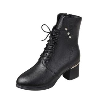 Generic Bottes &agrave; lacets pour femme - Bout rond - &Eacute;l&eacute;gantes - En cuir synth&eacute;tique - Talon bloc &eacute;pais - Fermeture &eacute;clair lat&eacute;rale - Confortables - Pour le trava
