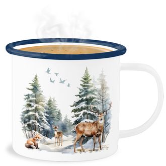 Shirtracer Emaille Becher Blechbecher - Weihnachtstasse Tasse - Winterwald Tiere Motiv I Winter Geschenk Winterzeit I Winterlandschaft I Waldtiere Fuchs Reh Hirs