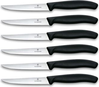 Victorinox by Swiss Army Swiss Classic Profi Steakmesser-Set, 6-teilig, Tafelmesser, Spitz, Gerade Klingen, 11 cm, Scharf, Robuste Kunststoffgriffe, Schwarz