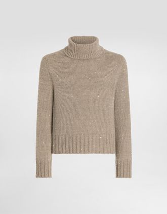 Dolce & Gabbana Knit Turtleneck With Sequins - Mann Strickwaren Beige 50