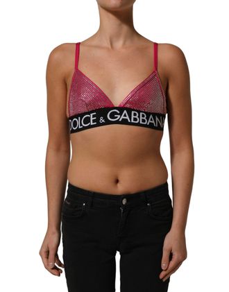 Dolce & Gabbana Womens Pink Crystal Embellished Bralette Crop Top Nylon Elastane T-Shirts And Polos