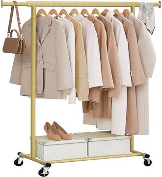 Songmics Portant à Vêtements avec Roulettes, Tringle Extensible pour Charge Lourde, Porte-manteau, Capacité de Charge 100 kg, 45 x (92-132) x 161,5 cm, Montage