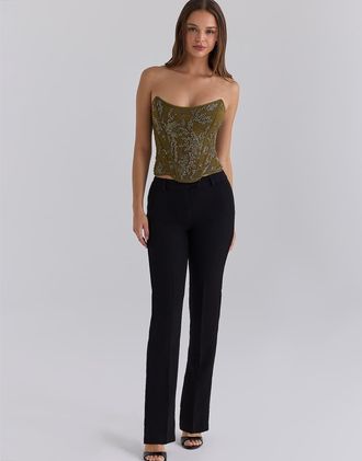 House of CB Victoire schwarze Stretch-Twill-Hose mit mittlerer Leibh&ouml;he und geradem Bein