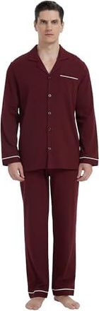 Global Ensemble de Vêtements de Nuit Longs en Coton pour Hommes, Chemise à Manches Longues avec Poche, Pantalon de Pyjama, Ensemble Deux Pièces, Vêtements de