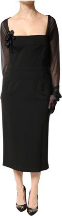 Dolce & Gabbana Femme, Robes, Noir, Taille: 44 FR Sheer Yoke Rosette Sheath Midi Dress