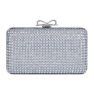 Self Portrait Femme, Sacs, Bleu, Taille: ONE Size Crystal Chainmail Clutch Bag