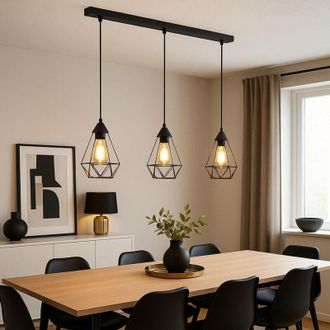 Globo Lighting Lampe suspendue lampe de table &agrave; manger lampe de salon tresse noire h 120 cm