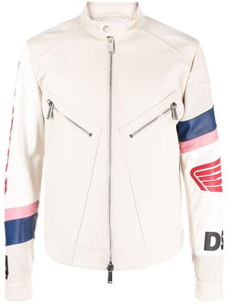 Dsquared2 veste de moto en cuir &agrave; patch logo - Tons neutres