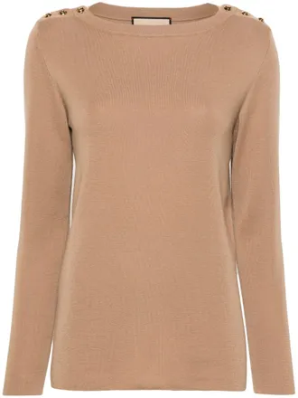 Gucci Kaschmirpullover mit gekn&ouml;pfter Schulter - Nude