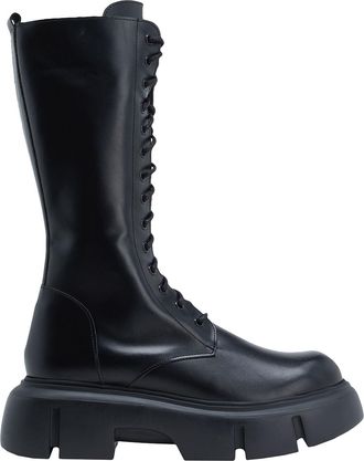 8 by YOOX GRAIN LEATHER HIGH COMBAT ANKLE BOOTS