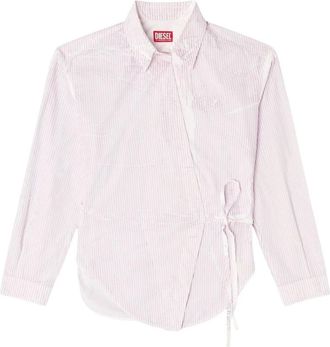 Diesel Femme, Blouses et Chemises, Rose, Taille: 38 FR Chemise Enveloppante en Popeline &agrave; Rayures