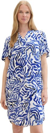 Tom Tailor Damen Basic Kurzarm-Kleid mit Allover Print, white cut palmtree, 38