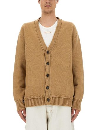 Maison Margiela Wool-Linen-Cotton Blend V-Neck Cardigan - Beige