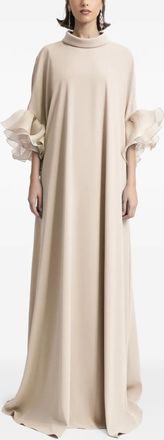 Gemy Maalouf Stehkragen-Maxikleid mit ger&uuml;schten B&uuml;ndchen - Nude