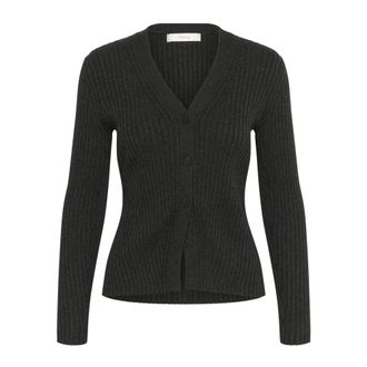 Inwear Femme, Pulls, Noir, Taille: 42 FR Cardigan Melange Gris Fonc&eacute; avec col en V