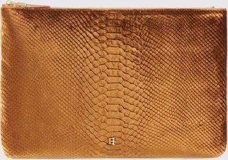 Elisabetta Franchi Clutch aus Samt mit Python-Print und Metalllogo