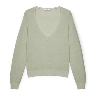 Motivi Femme, Pulls, Vert, Taille: 38 FR Pull V &agrave; encolure d&eacute;gag&eacute;e en coton