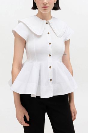 Ganni Chemise courte &agrave; volants en coton Blanc biologique - Taille 34 - Pour Femme