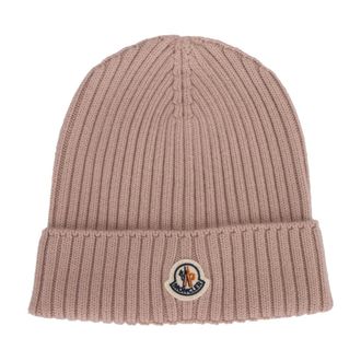 Moncler unisex, Accessoires, Rose, Taille: M Ribbed Logo-patch Beanie