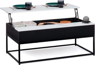 IDMarket Idmarket - Couchtisch rechteckige Hubplatte alaska Marmor- und Holzeffekt schwarz Metallfuß