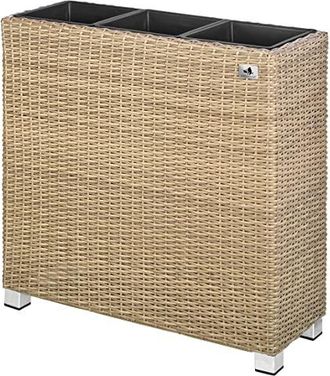 Gartenfreude Pflanzkübel, Raumteiler Polyrattan, 3x Kunststoff-Einsätze mit Aluminumfüßen, naturfarben, 76x26x73 cm, 4000-1071-062