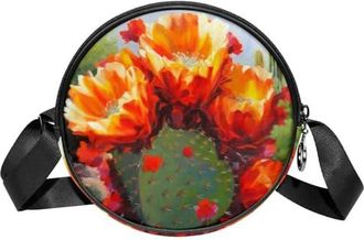 Generic Sac &agrave; bandouli&egrave;re rond pour femme, motif cactus rouge, petit sac &agrave; bandouli&egrave;re avec fermeture &eacute;clair, bretelles r&eacute;glables, sac &agrave; main rond d&eacute;contract&eacute;