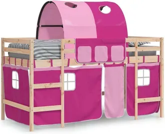 vidaXL Vidaxl - Lit mezzanine enfants avec tunnel rose 80x200cm bois pin massif