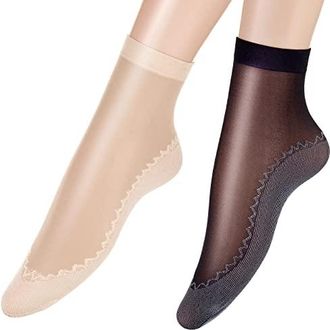 Satinior 20 Paires Chaussettes de Chevilles Soyeuses avec Semelle en Coton Chaussettes Transparentes Hautes en Soie (Nu, Noir)