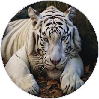 Generic Home Tapis Rond Life Tapis de Jeu, 180 cm (Round) pour la Chambre, Convient aux Enfants Tigre Blanc, Animal r&eacute;aliste Facile dentretien, r&eacute;sistant Blan