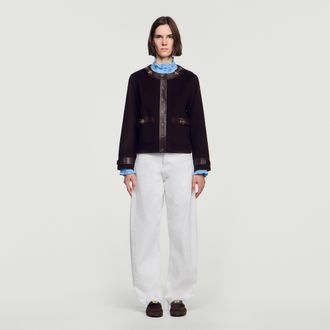 Sandro Manteau court &agrave; d&eacute;tails cuir