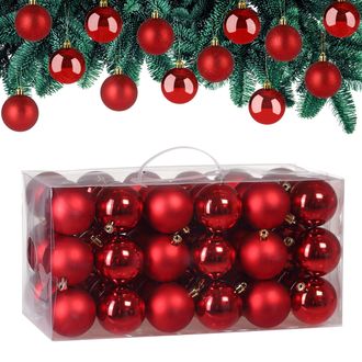 Deuba Weihnachtskugeln 54tlg Ø 6cm Kunststoff matt glänzend Christbaumkugeln Christbaumschmuck Anhänger Weihnachtsbaumkugeln Weihnachtsdeko Rot