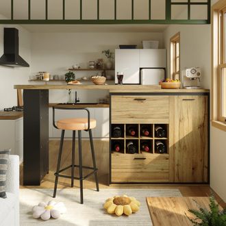 Merax Ausziehbarer Esstisch 138-220 cm,K&uuml;chentisch mit Stauraum & Schubladen, Multifunktionaler Ausziehtisch mit Weinregal, Hochtisch Bartisch f&uuml;r K&uuml;che & W