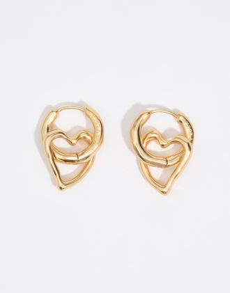 Bimba & Lola Textu boucles doreilles &agrave; double cr&eacute;ole en forme de coeur dor&eacute;es