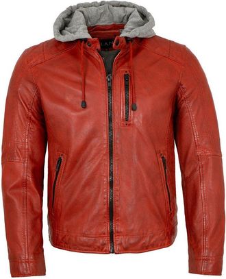 Jilani Lederjacke Harland-4 Jilani - Herren Lederjacke Kapuze Lammnappa rot-orange