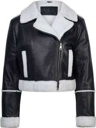Trueprodigy Lederjacke Tristin Pilotenjacke mit Rei&szlig;verschluss und Felleinsatz